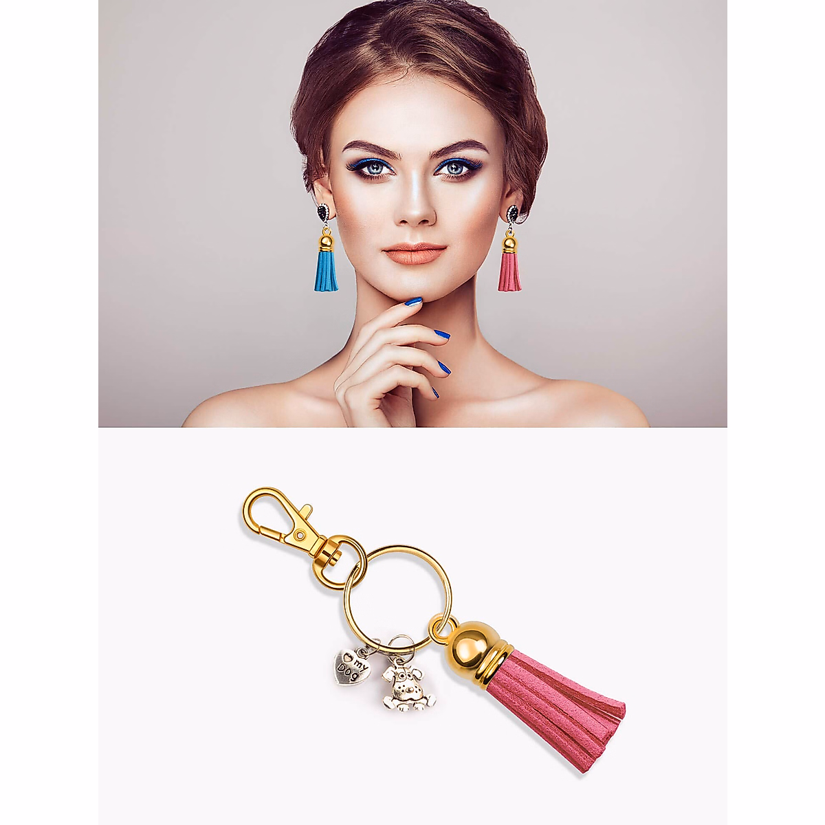 Tassels for Crafts, Anezus 100Pcs Keychain Tassel Set Including 50Pcs Tassels, 25Pcs Lobster Clasp Keychain and 25Pcs Keychain Rings Bulk for Acrylic Blank Keychains, Shrinky Film Artand Crafts (Gold)