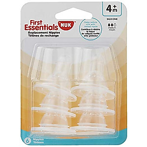 NUK Gerber First Essentials Silicone Nipples, Medium Flow, 4+ Months, 6 ct