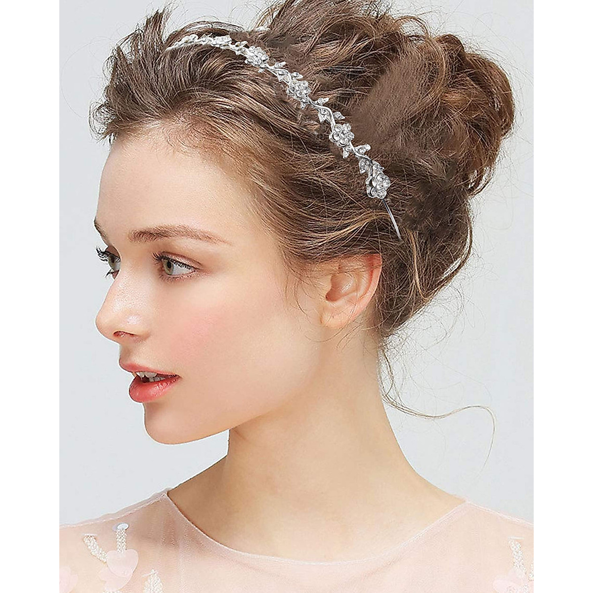 6 Pack Crystal Flower Headbands Faux Pearl Rhinestones Hairbands Headdress Wedding Party Hair Hoop Band Hairband Beaded Headbands Gold Sliver Metal Headbands Hair Accessories for Women Girls Teens