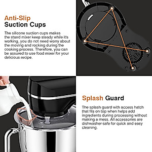 Mini Angel Electric Stand Mixer, 5Quarts, Dough Hook, Flat Beater, Wire Whisk Attachments, 10+P Speeds with Splash Guard, Black