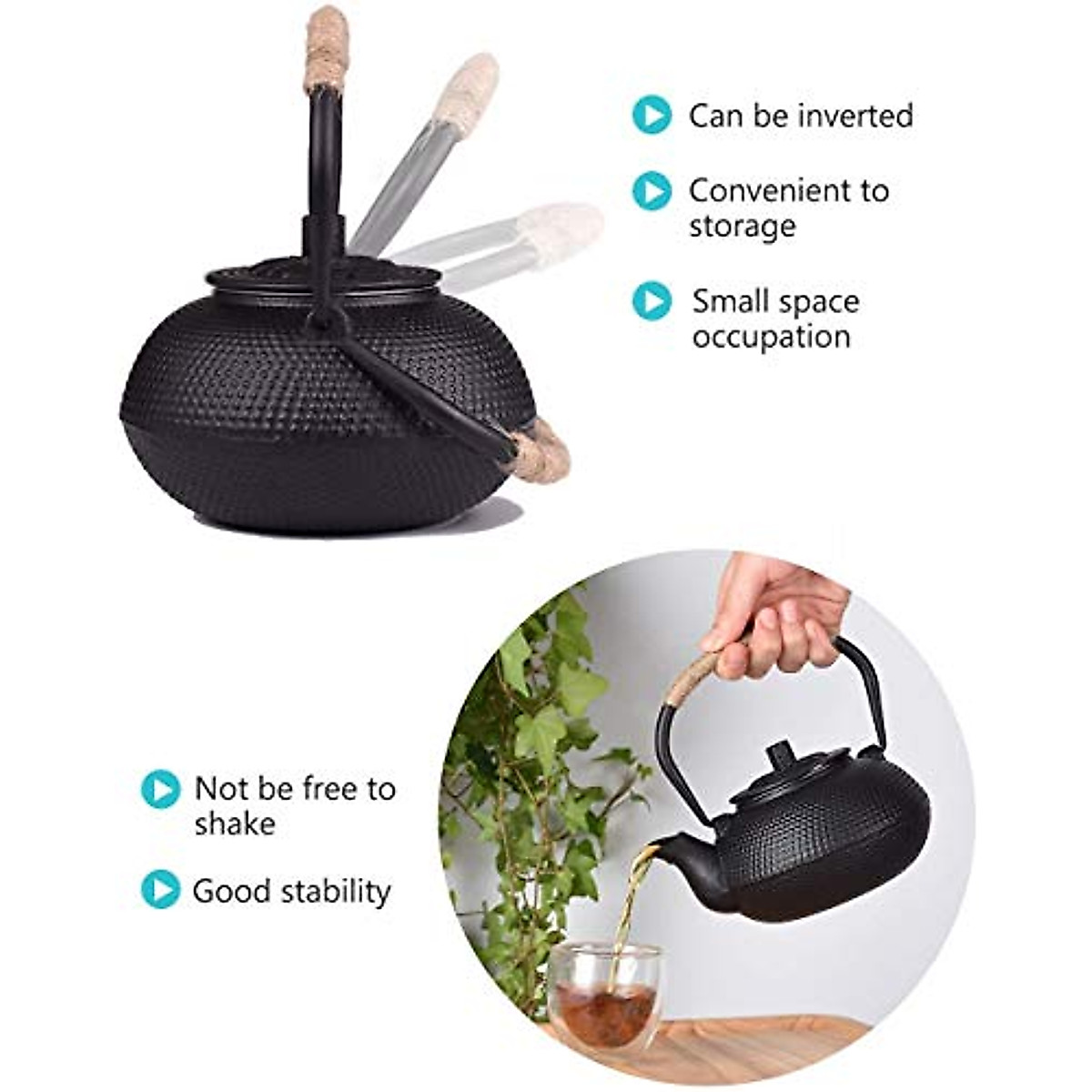 suyika Japanese Tetsubin Cast Iron Teapot Tea Kettle pot with Stainless Steel Infuser for Stovetop Safe Coated with Enameled Interior 22 oz/650 ml