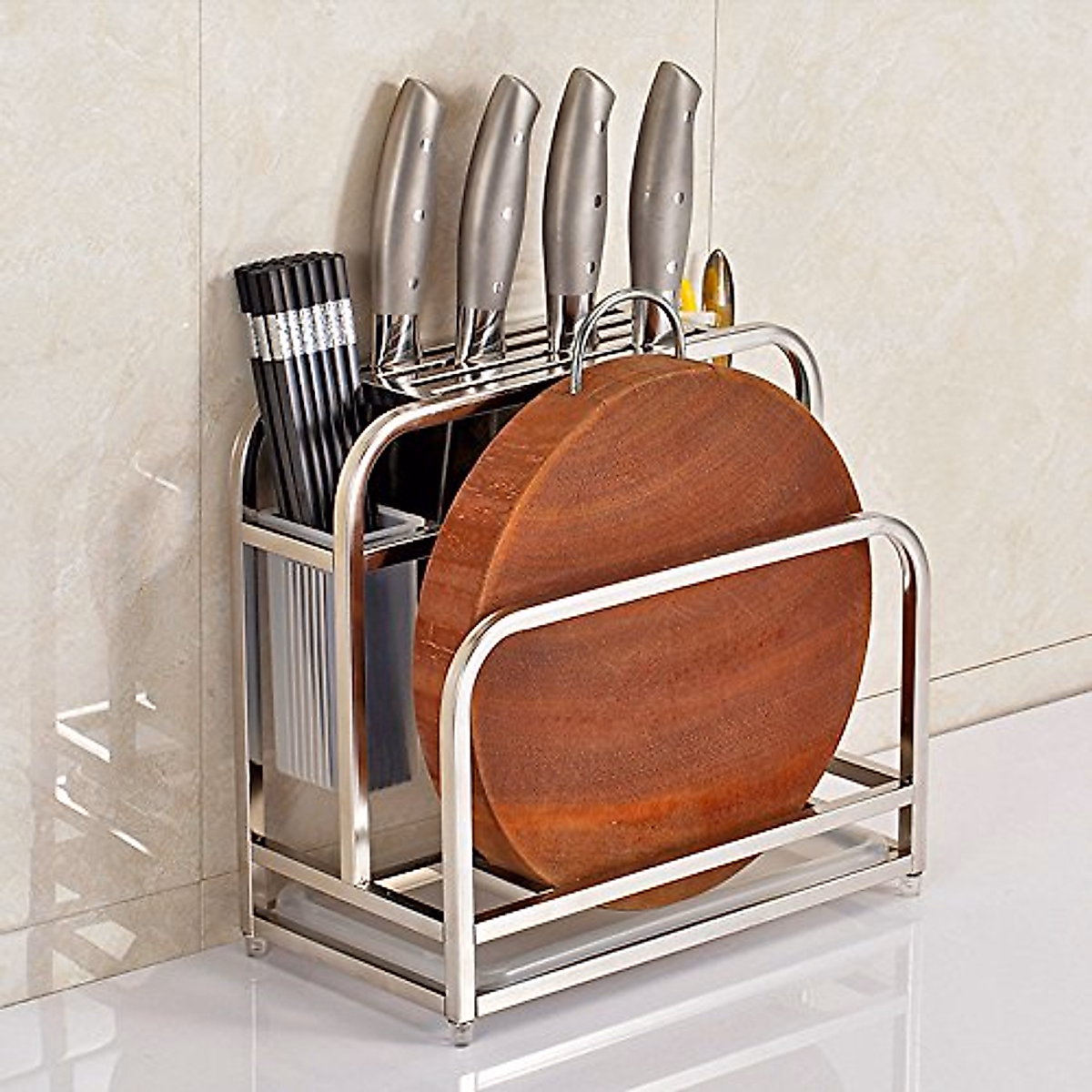 AIYoo Cutting Boards Knife Organizer with Hooks/Stainless Steel Kitchen Utensils Rack Chopping Boards/Knives/Chopsticks/Spoon/Fork/Flatware Storage with Drying Drainer