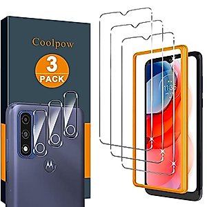 【3+3 PACK】Coolpow Designed for Motorola Moto G Pure Screen Protector Tempered Glass Film,【EasyInstall Tool】9H Hardness, Anti-Scratch,Ultra HD,Scratch Resistant, Easy Install,Case Friendly, Bubble Free