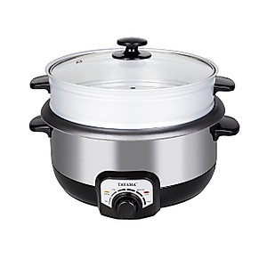 Tayama TMC-130SB 3 Qt. Electric Non-Stick Hot Pot Multi-Cooker with Steamer and Glass Lid, Black