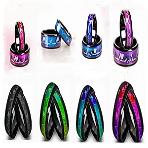 JEYKAY Color Changing Titanium/Stainless Steel Mood Ring, EKG w/Hearts Design, Gift Box Included. (Change Color, 10)