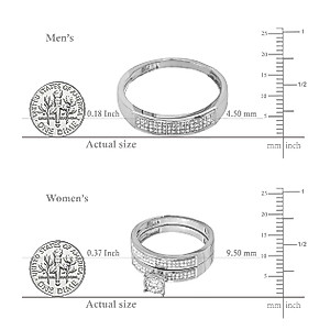 Dazzlingrock Collection 0.30 Carat Round White Diamond Double Row CLuster Trio Ring Set in 925 Sterling Silver, Women Size 8.5 and Men Size 10