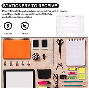 LUOZZY 3-Tiers Stack Carry Storage Box with Handle Large Capacity Stationery Cosmetics Storage Organizer Transparent Storage Bins Stackable (Red)