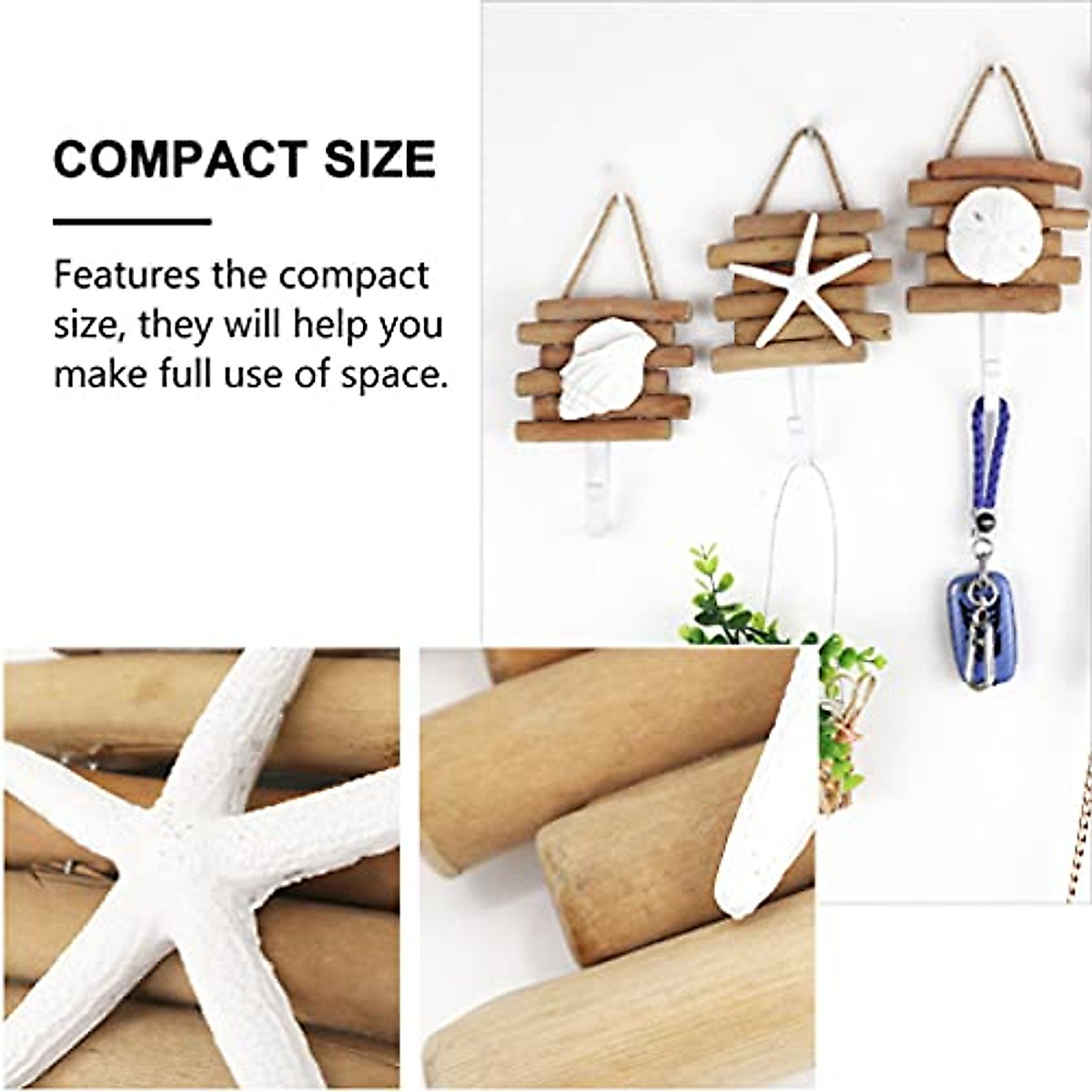 HEALLILY Nautical Wall Hook Mediterranean Coat Hook Towel Wall Hooks Wooden Hangers Nautical Beach Signs Rustic Wall Decor for Bedroom Living Room 2PCS