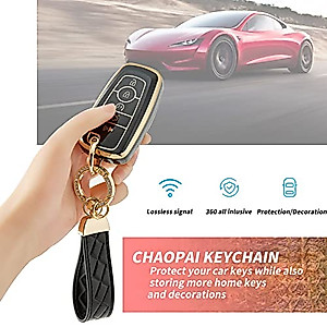 AKIYHIEI for Ford Key Fob Cover with Keychain, Key Shell Case for Ford Edge Escape Expedition Explorer Fusion Mustang Ranger F-150 F-250 Smart 3 4 5 Buttons (Black)