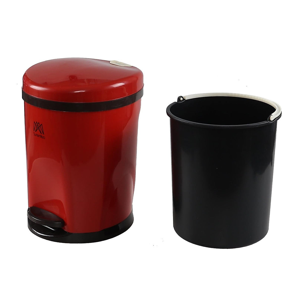 AnnkkyUS 2.6 Gallons Plastic Trash Can with Step Pedal, Plastic Round Garbage Bin, Red