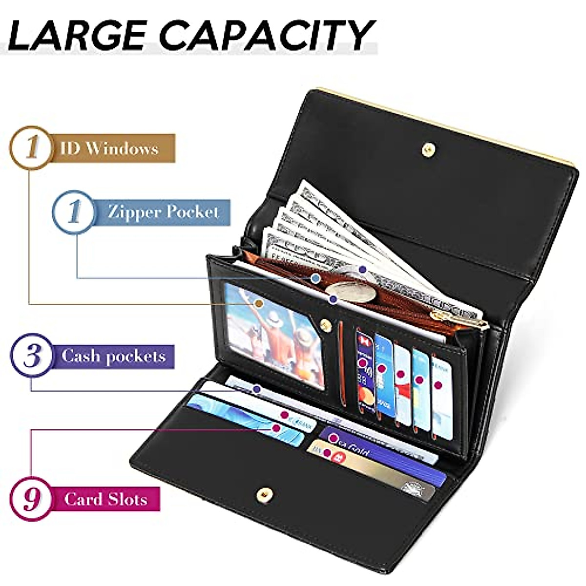 YOUBDM Trifold Quilted Wallet For Women Large Capacity Leather Wallet Long Clutch Ladies Credit Card Holder Checkbook Organizer Coin Purse