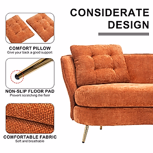 64“Modern Velvet Loveseat Couch,Futon Small Sofa with Gold Metal Legs 2-Seater Upholstered Mini Sofa Couches for Small Space,Living Room Bedroom Office Dorm Studio Apartment Love Seat Couche (Orange)