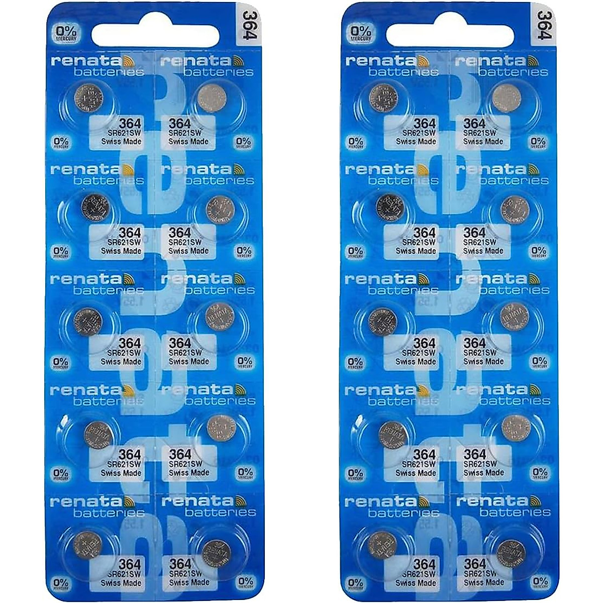 Renata 364 SR621SW Batteries - 1.55V Silver Oxide 364 Watch Battery (20 Count)