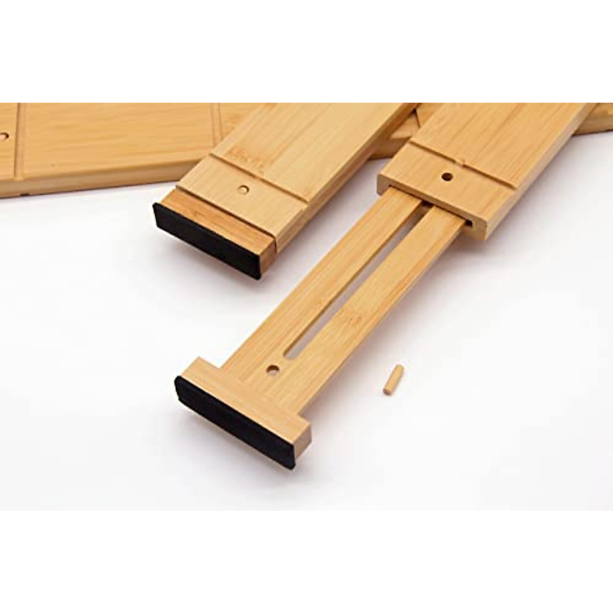 BamBamBoo Adjustable 17-22in Bamboo Dividers Organizers with 9 Inserts, Expandable Spring Loaded Drawer Dividers for Kitchen, Dresser, Bedroom, Bathroom, Office, and Garage (4 Pack)