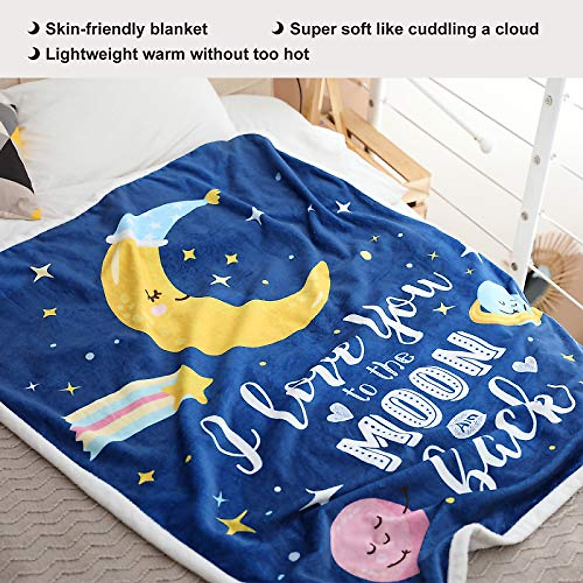 Zevrez I Love You to The Moon and Back Blanket, Soft Cute Kids Throw Blanket Birthday Gift for Girls Boys Adults Flannel Fleece Moon Blanket(Cartoon Moon, 48"x60")