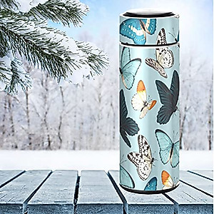 CaTaKu Small Water Bottle 12 oz, Colorful Butterfly Insulated Water Bottle for Water Coffee Tea Stainless Steel Flask Thermos Bottle Reusable Wide Mouth Vacuum Travel Mug