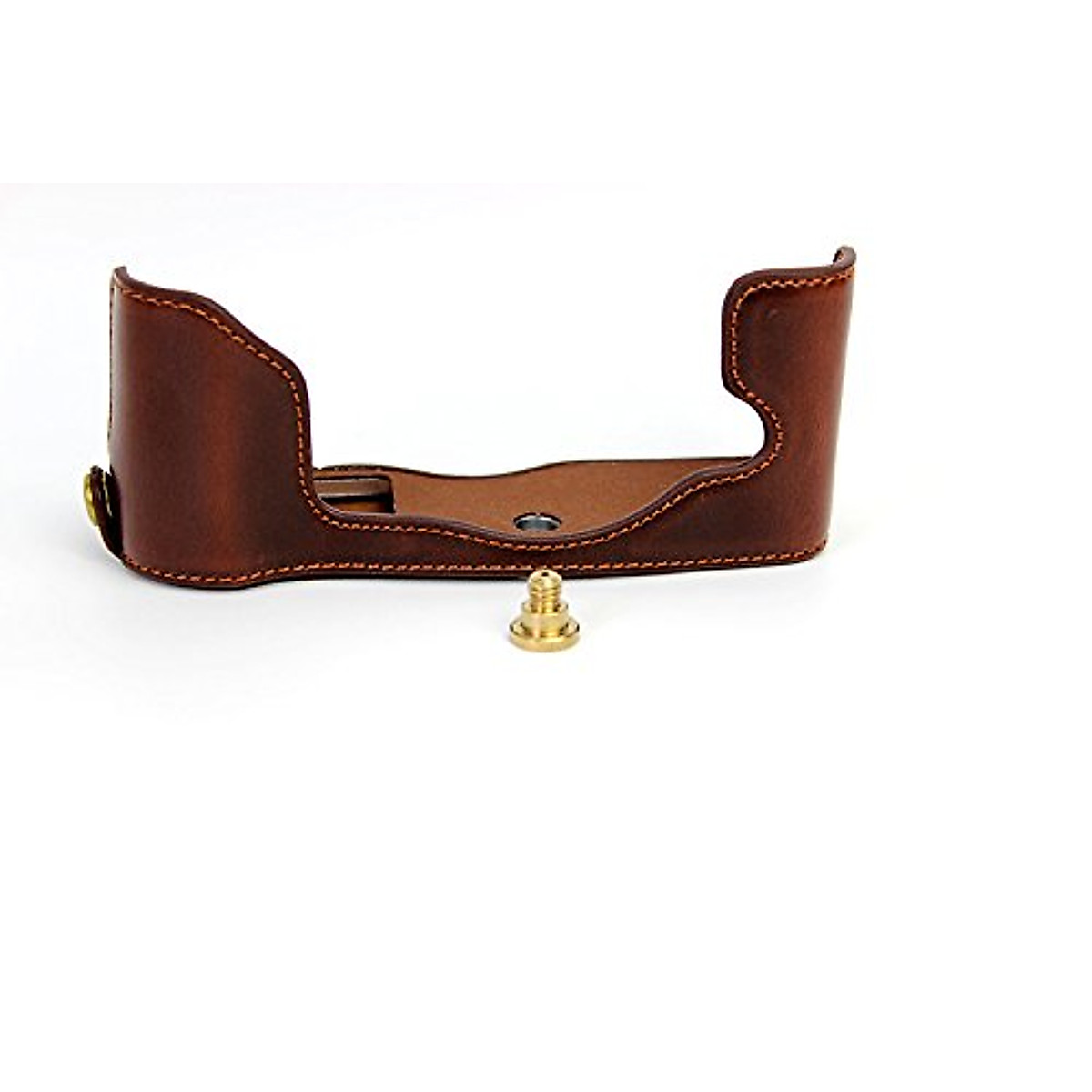 Bottom Opening Version Protective PU Leather Half Camera Case Bag Cover with Tripod Design for Olympus Pen-F Camera with PU Leather Hand Strap Dark Brown