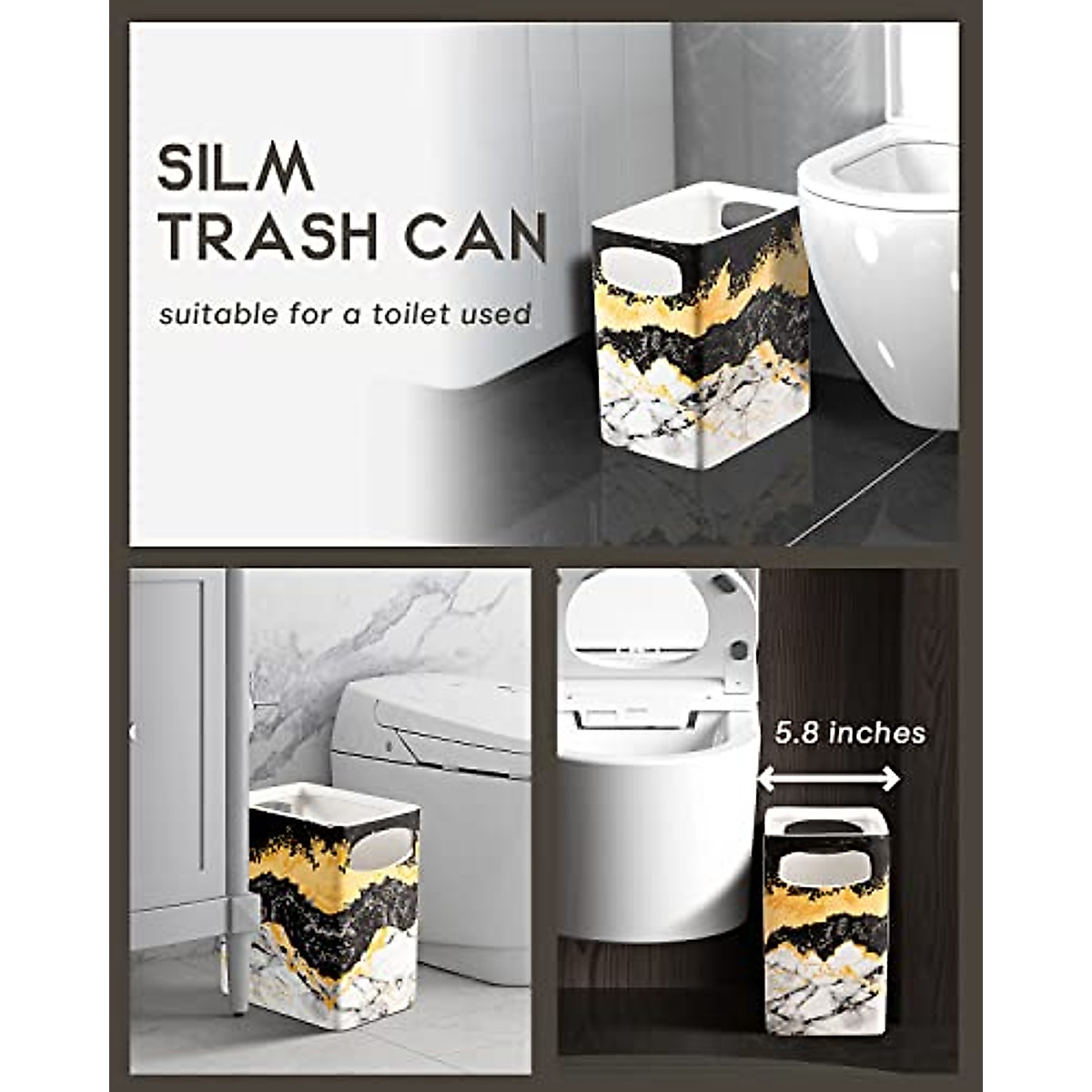 Marble Accessories Set, Black and White Marble Ceramic Decorative Small Trash Can Wastebasket, Garbage Container Bin for Bathrooms, Powder Rooms, Kitchens, Home Offices