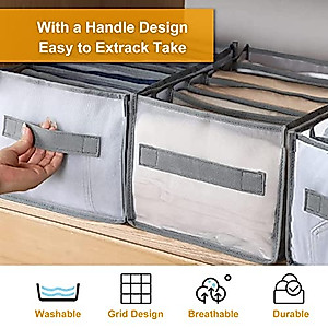 2PCS Upgrade Wardrobe Closet Organizers，7&9-Grids Washable Clothes Organizer with Handles for Jeans，Folded Clothes Organizer Nylon Compartments Storage Bins