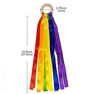 MEROCO Rainbow Dancing Ribbon Streamers with Wood Ring Educational Toy for Playroom Dancing Party Toddler Birthday