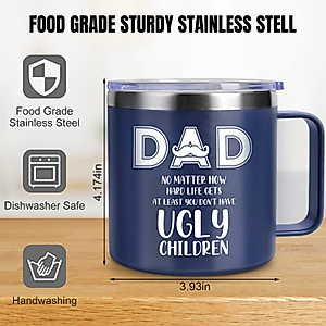 Frerdui Father Gifts Dad Insulated Tumbler Mug with Handle & Lid from Daughter Son Wife, Birthday Coffee Cup Presents, Best Ever, Husband, Men, Father-in-Law, Funny Retirement Gift - 14oz, Navy