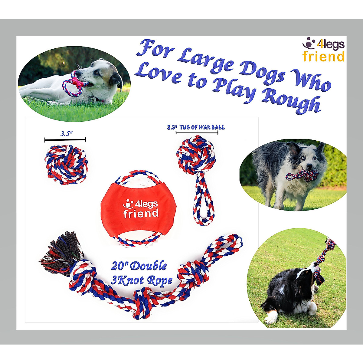 Dog Cotton Rope Toys Set for Medium and Large Dogs Who Love to Play Rough and are Aggressive Chewers. Almost Indestructible, Washable Dental Floss, Tough Tug of War/Chewing Toys - (6 pack)