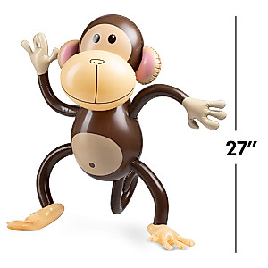 Large Inflatable Monkey (Pack of 3) 27-Inch Monkeys for Baby Shower, Safari, Jungle Themed Birthdays, Blow Up Animal Party Favors and Decorations for Kids and Toddlers