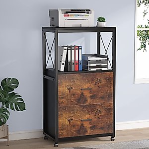 Tribesigns 2-Drawer File Cabinet with Open Storage, Mobile Vertical Filling Cabinet Fits Legal Size, Large Printer Stand on Wheels for Home Office