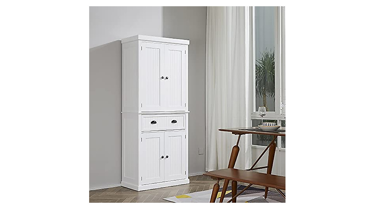 HOMCOM 72" White Kitchen Pantry Cabinet - Stylish & Durable Storage