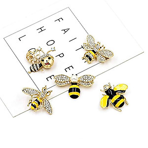 Set of 10 Fashion Enamel Crystal Rhinestones Bee Themed Brooch Pin Jewelry Lapel Pins for Clothes Collar Dress Scarf Bag Decoration