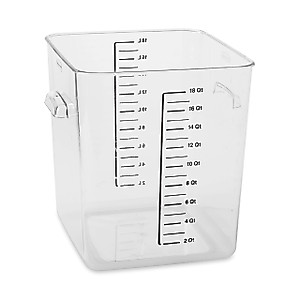 Rubbermaid Commercial Products Plastic Space Saving Square Food Storage Container For Kitchen/Sous Vide/Food Prep, 18 Quart, Clear (FG631800CLR)