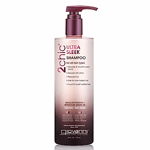 GIOVANNI 2chic Ultra-Sleek Shampoo - Brazilian Phyto-Keratin & Moroccan Argan Oil, Anti-Frizz Formula, Coconut, Shea Butter, Pro-Vitamin B5, Color Safe, Paraben Free - 24 oz