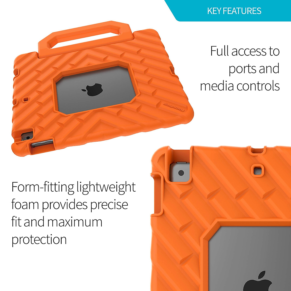 Gumdrop FoamTech Case Fits Apple iPad 9th | 8th | 7th Gen (10.2-inch) Designed for K-12 Students Teachers & Classrooms – Drop Tested Rugged Shockproof Bumpers for Reliable Device Protection– Orange