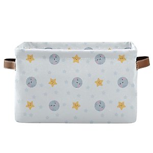 KEEPREAL Cute Moon Stars Storage Basket Bin, Large Cube Storage Box Canvas Collapsible Storage Organizer for Home Office Closet - 15 L x 11 W x 9.5 H