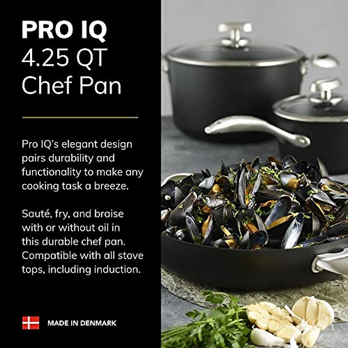 SCANPAN Pro IQ 4.25 qt Chef Pan with Lid - Easy-to-Use Nonstick Cookware - Dishwasher, Metal Utensil & Oven Safe - Made by Hand in Denmark