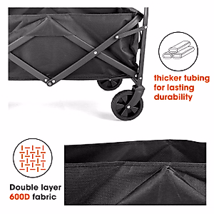 Heavy Duty Collapsible, Foldable, and Rolling Outdoor Utility Wagon for Camping, Beach with Spring-Loaded Handle (Black)