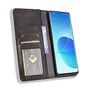 Case for Oppo Reno 6 Pro 5G Leather Stand Wallet Flip Case Cover for Oppo Reno 6 Pro 5G Retro Magnetic Phone Shell Wallet Phone case with Card Slots