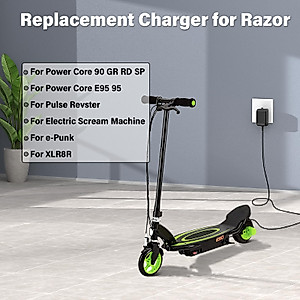 UL Listed 12V Charger for Razor Power Core E90 90 E95 95 Power Supply Compatible with XLR8R Electric Scream Machine Replacement for ePunk AC DC Adapter 6.0FT Extra Long Power Cord Adaptor