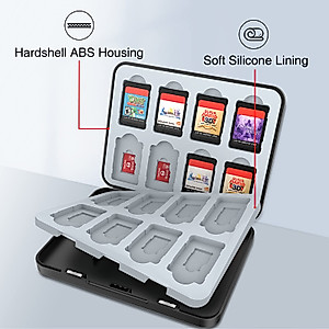 HEIYING Game Card Case for Nintendo Switch&Switch OLED,Portable Switch Lite Game Card Storage Case with 16 Game Card Slots and 16 Micro SD Card Slots. (Black)