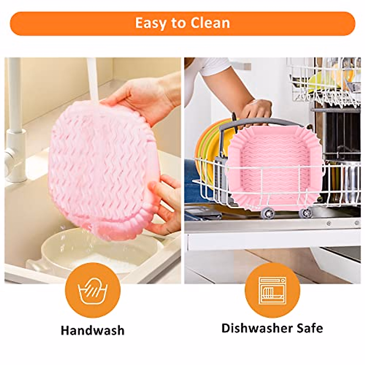 YCQQPRO Square Air Fryer Silicone Liners, 8Inch 3Pack Reusable Air Fryer Silicone Basket, Food Grade Heat Resistant Easy Cleaning Air Fryers Oven Accessories for 4QT or Bigger Air Fryer(Red+Pink+Grey)