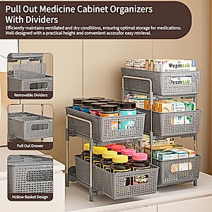 Bathroom Organizers and Storage, 2 Pcs 3 Tier Under Sink Organizer, Medicine Cabinet Organizers With Dividers, Pull Out Cabinet Organizer, Bathroom Cabinet Organizer and Storage, Kitchen Storage Grey