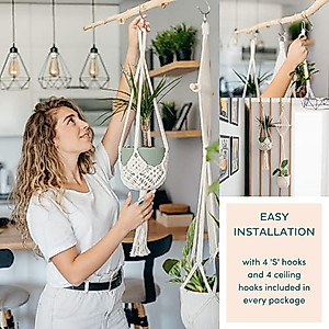 Nook Theory 4-Pack Macrame Plant Hanger - with 8 Ceiling Hooks - Hanging Planter Indoor Outdoor - Hanging Plant Holder - Decorative Bohemian Plant Hangers - Hanging Plants (Cream)