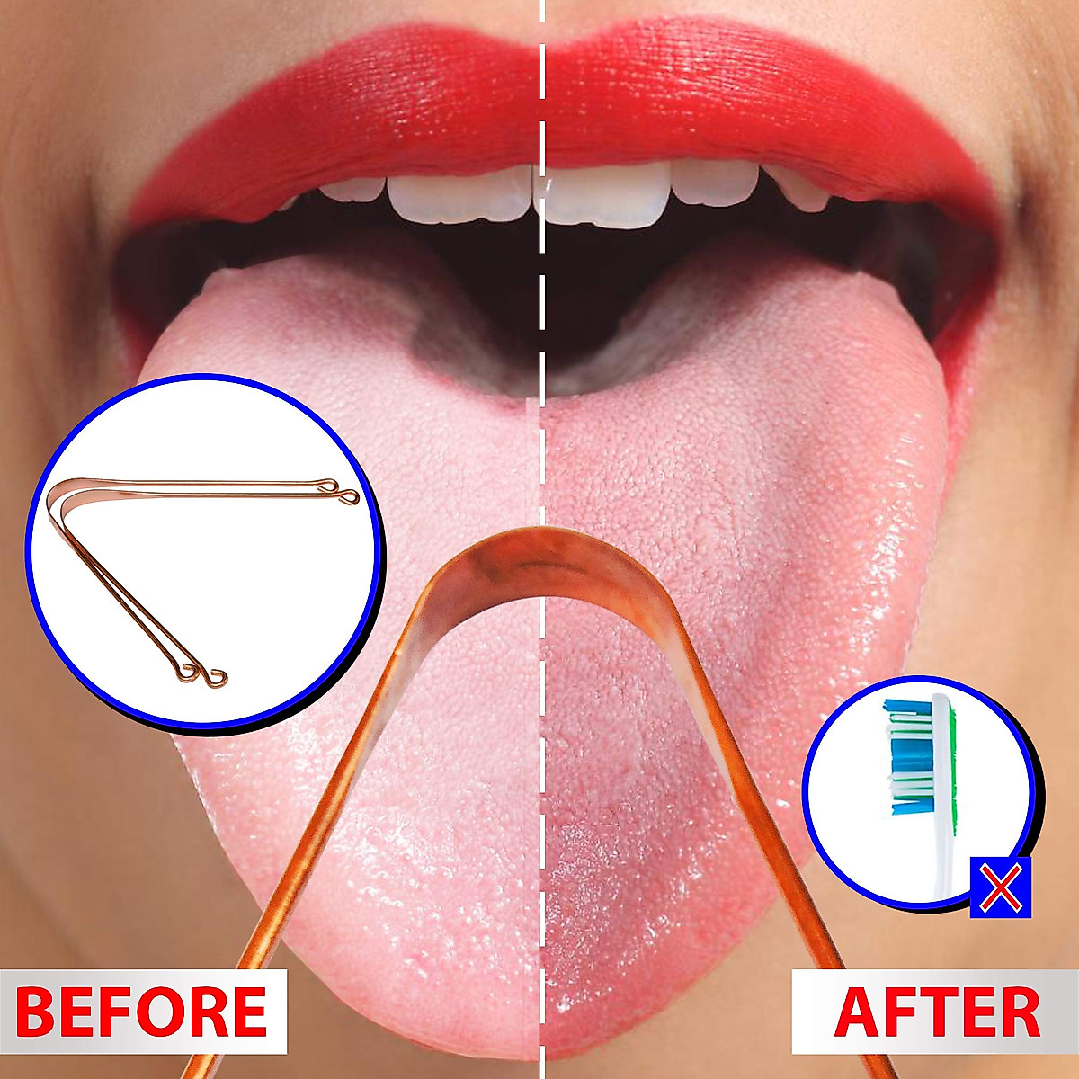 Pure Copper Tongue Cleaner, Set of 12, for Bad Breath Treatment Naturally