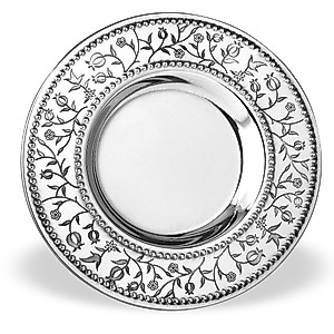 Zion Judaica Passover Stainless Steel Kiddush Cup Set with Laser Engraved Design 7.5 oz Pomegranates Wine Cup with Saucer Shabbat Pesach Seder Four Cups of Wine Cups Bar/Bar Mitzvah Wedding Judaica