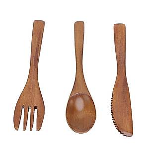 Wooden Forks and Spoons for Eating Utensils Set, Travel Wooden Spoons Forks, Wooden Dinner Utensil Set Kitchen Wooden Flatware Tableware Cutlery Set Includes Wooden Spoon, Fork, Knife (3 Pieces)
