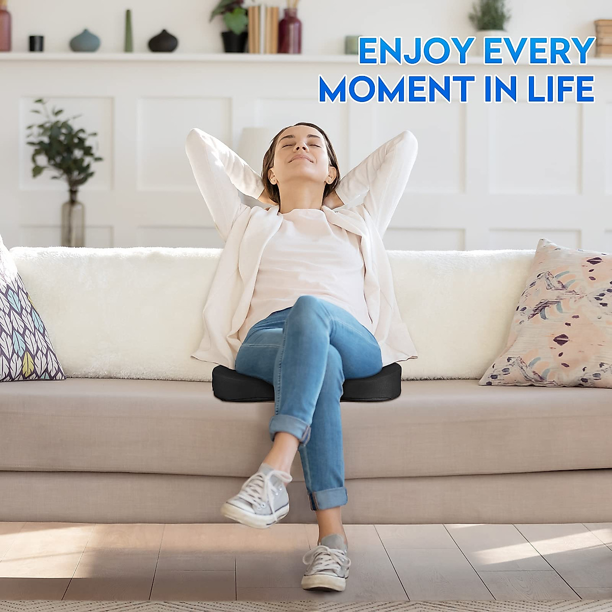 CushZone Seat Cushion Office Chair Cushions, Car Seat Cushion, Memory Foam Coccyx Cushion for Tailbone Pain Office Chair Car Seat Cushion, Sciatica, Coccyx, Lower Back Pain Relief (Black)