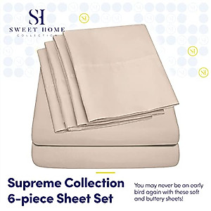 King Size Bed Sheets - 6 Piece 1500 Supreme Collection Fine Brushed Microfiber Deep Pocket King Sheet Set Bedding - 2 Extra Pillow Cases, Great Value, King, Beige