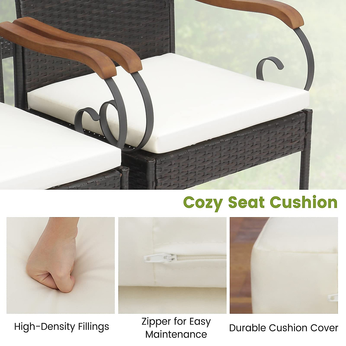 Tangkula Patio Wicker Chairs Set of 4, All Weather Heavy Duty Outdoor PE Rattan Dining Chairs, with Soft Zippered Cushion, for Backyard, Balcony, Poolside (2, Off White)