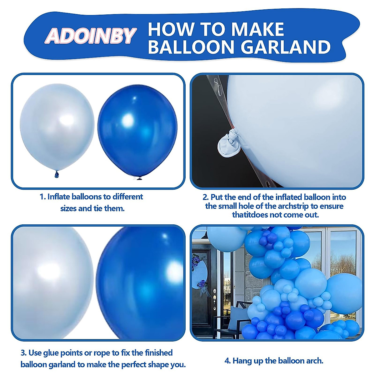Blue Balloons Arch Kit, ADOINBY 139Pcs Macaron Blue Royal Blue Balloon Garland kit, 18 12 10 5 Inch Different Size Balloons for Baby Shower Graduation Boys Birthday Ocean Themed Party Decorations