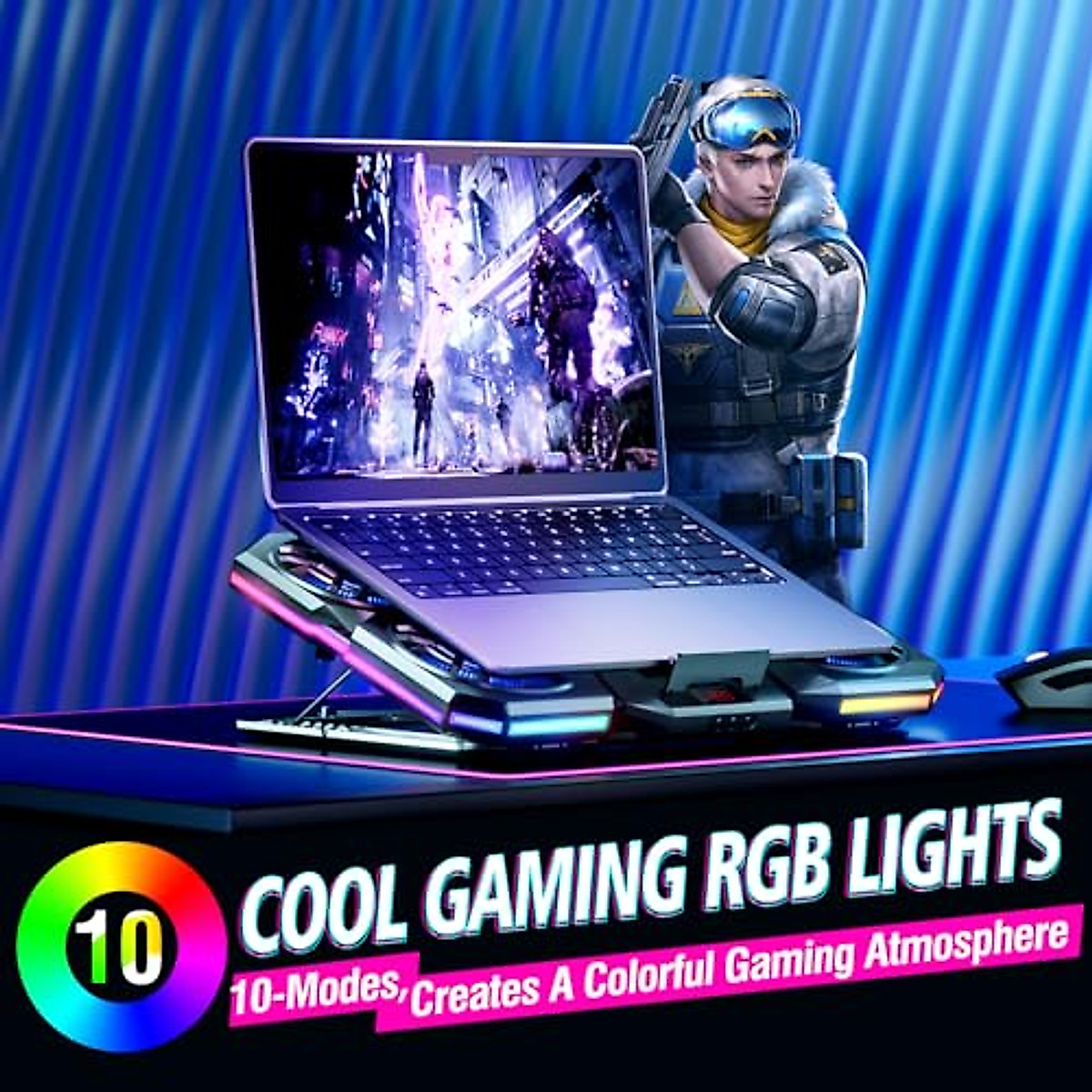 Gaming Laptop Cooling Pad,Large Size Laptop Cooler for 15"-21" Gaming Laptop with Silent Cooling Fans, RGB Lights, Laptop Cooling Stand with 5 Adjustable Heights, (Black with 18W Charger)